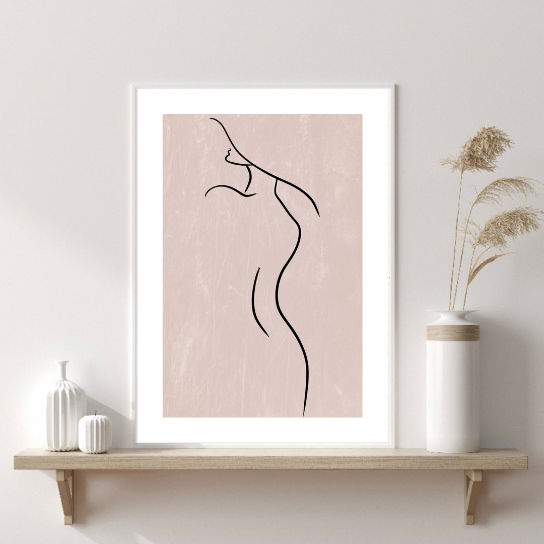 Woman Line Art, Woman Line Drawing, Abstract Line Art, Pink Bedroom ...