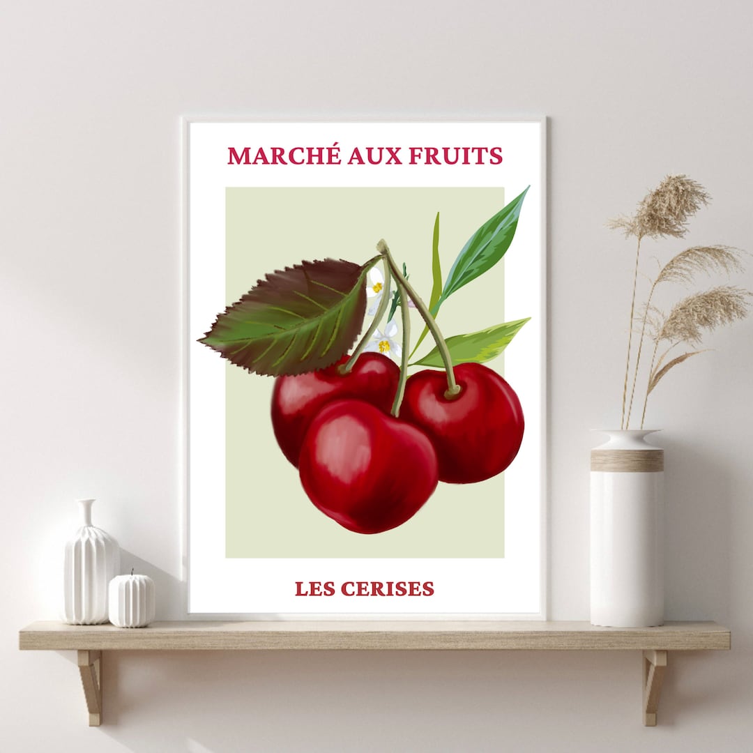 Cherry Art Print, Fruit Market, Modern Art, Fruit Wall Art, Kitchen ...