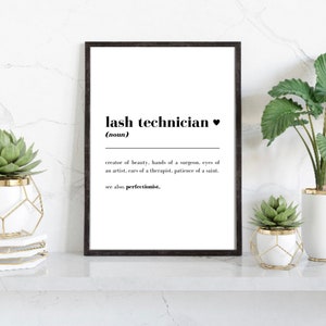 Lash Tech Definition Print | Lash Artist Wall Print | Lash Tech Gifts ...