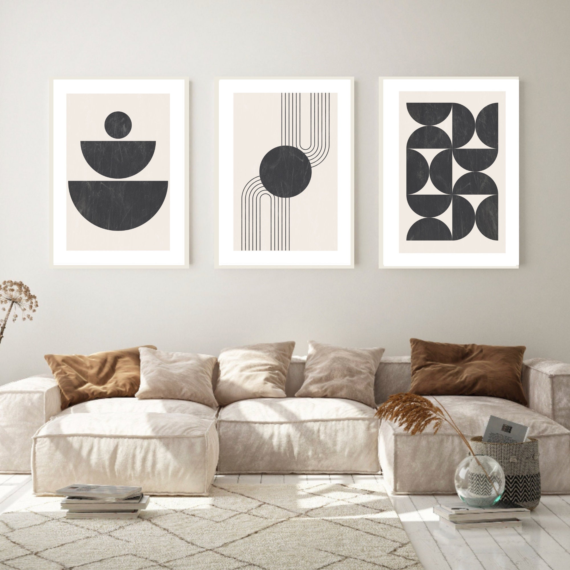 Boho Style Set of 3 Prints, Neutral Tones Modern Wall Art, Scandinavian ...