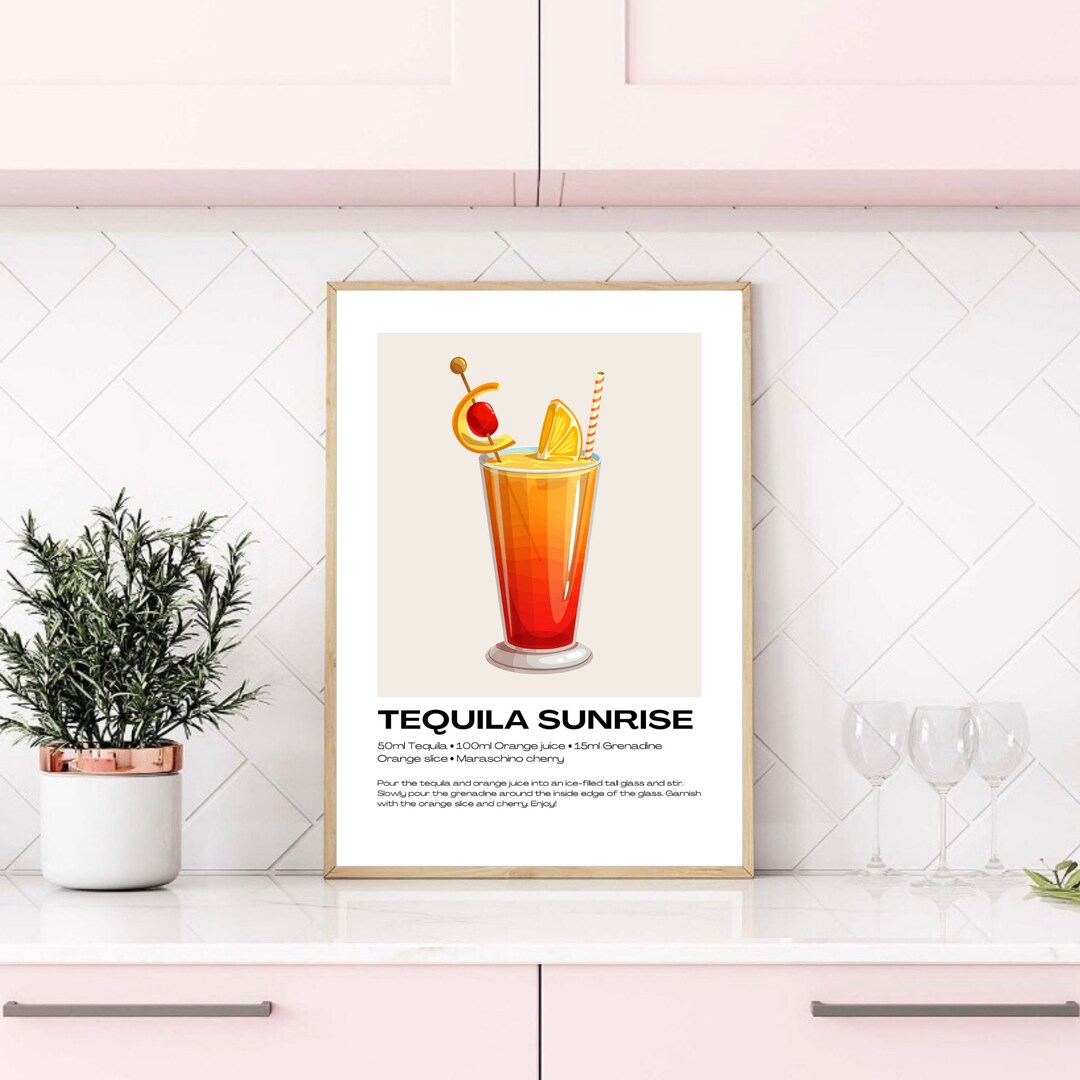 Tequila Sunrise Cocktail Poster | Cocktail Art | Tequila Gifts ...