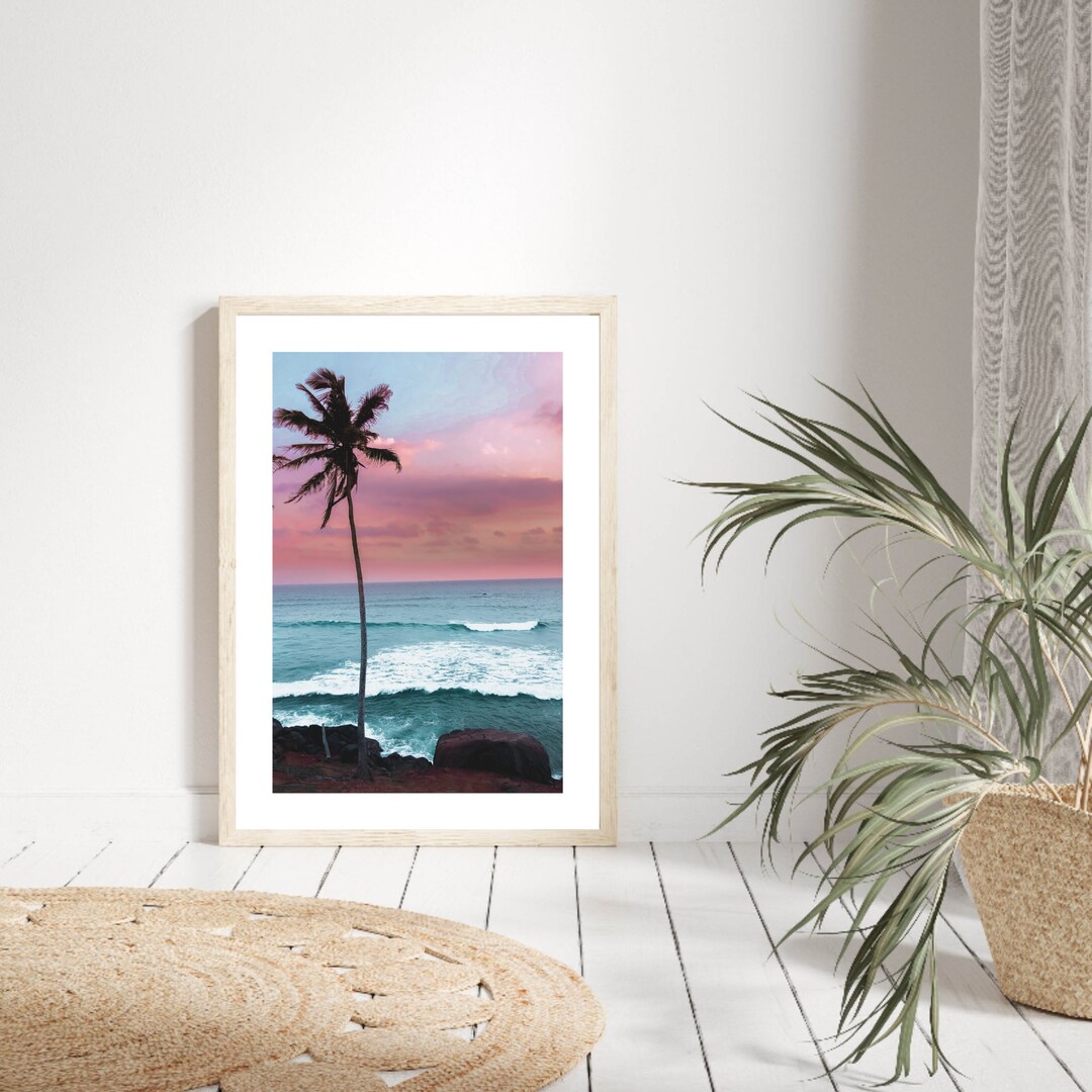 Palm Tree Print, Pink Sunset Print, Pink Coastal Wall Art, Beach Prints ...