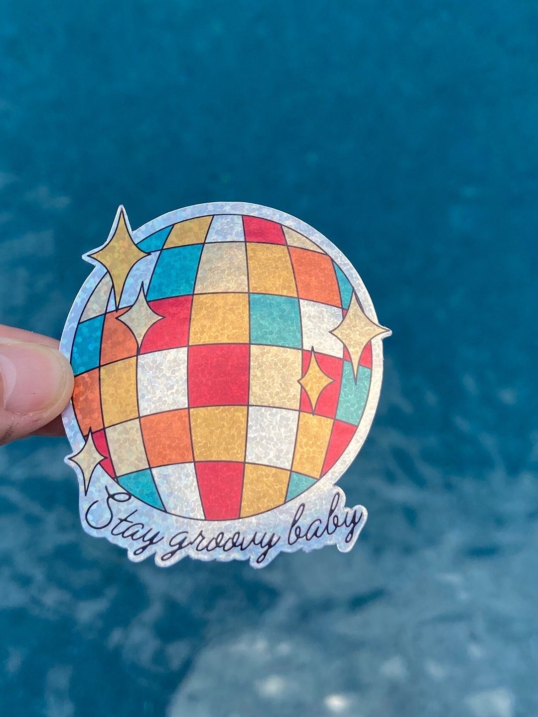 Holographic Stay Groovy Baby Disco Ball Sticker Die Cut Sticker Laptop ...