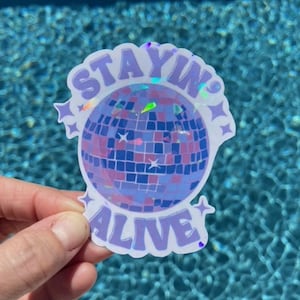 Stayin Alive Disco Ball Waterproof Sticker, Funny Gifts, Waterbottle ...