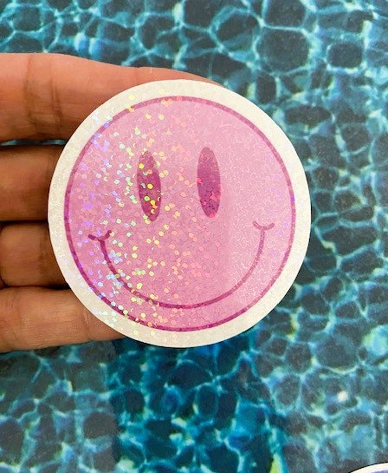Holographic Sparkle Happy Face Sticker • Laptop, Phone, Notebook ...