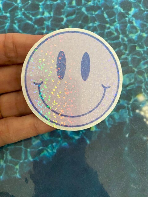 Holographic Sparkle Happy Face Sticker • Laptop, Phone, Notebook ...