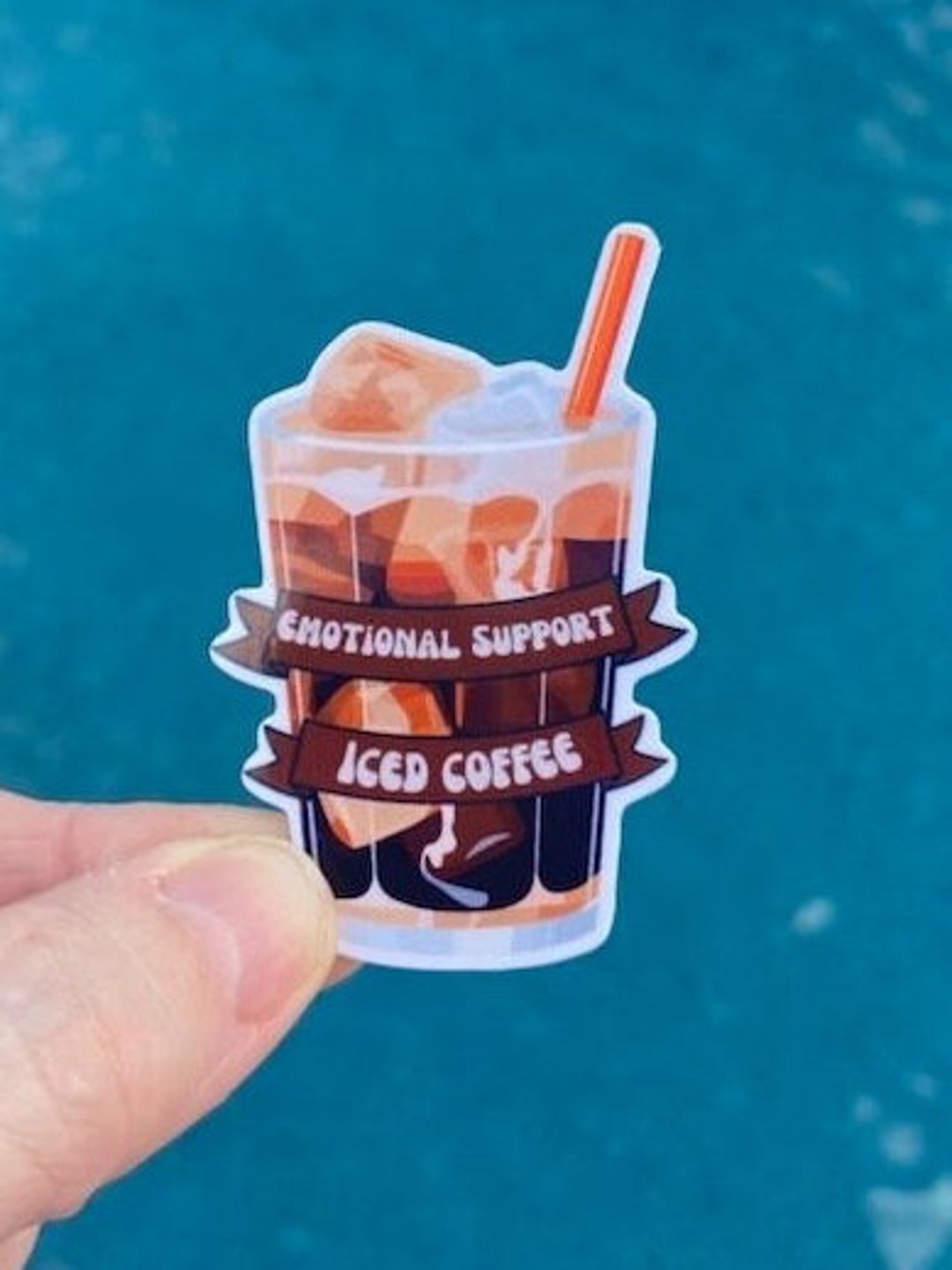 Iced Coffee Sticker, Emotional Support Iced Coffee Laptop Sticker ...