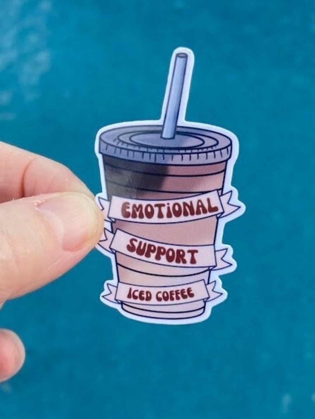Iced Coffee Sticker, Emotional Support Iced Coffee Laptop Sticker ...