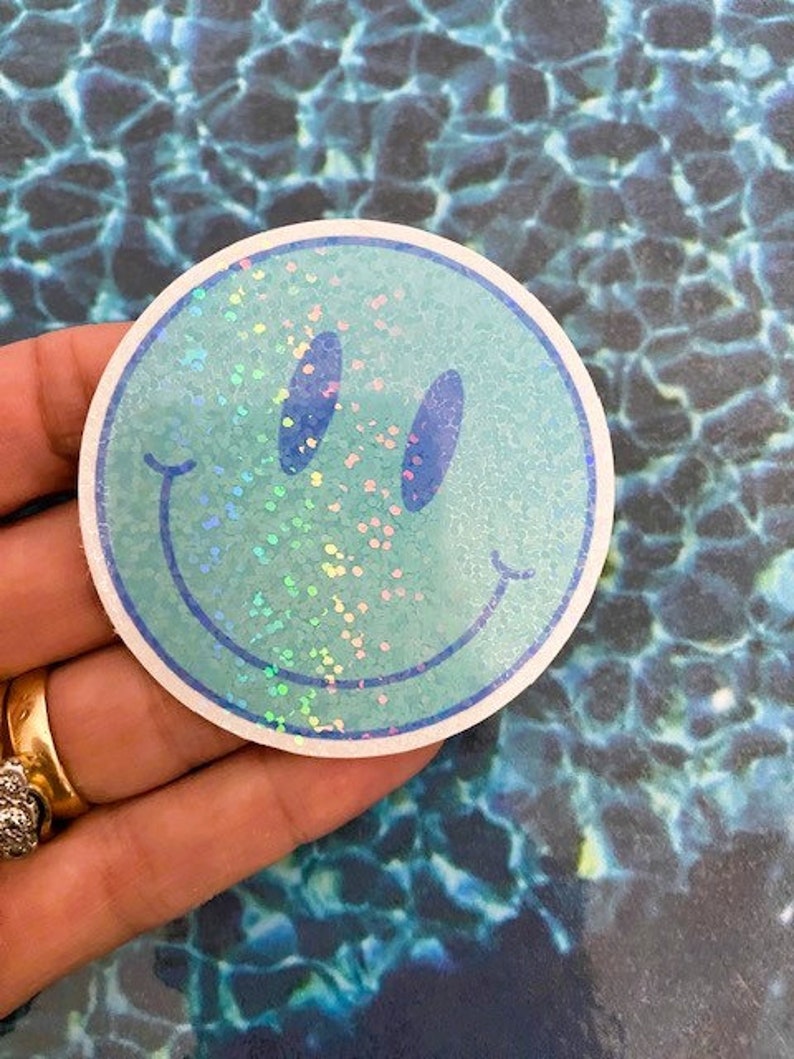 Holographic Sparkle Happy Face Sticker • Laptop, Phone, Notebook ...