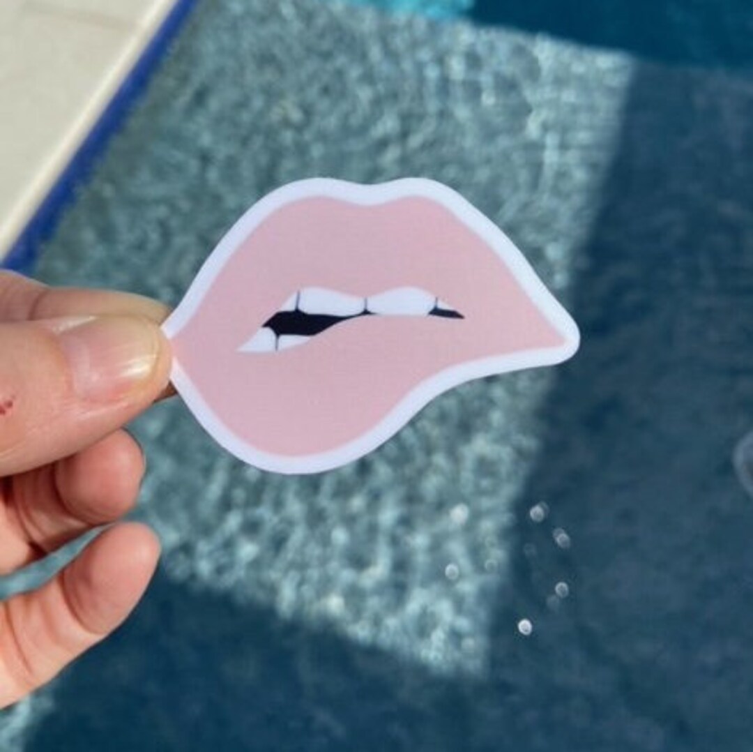 Pink Biting Lip Tongue Logo Sticker | Laptop Sticker Aesthetic Stickers ...