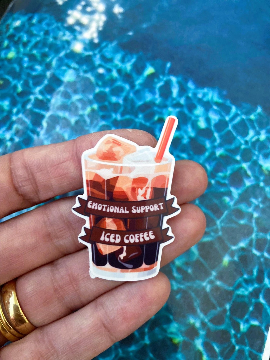 Iced Coffee Sticker, Emotional Support Iced Coffee Laptop Sticker ...
