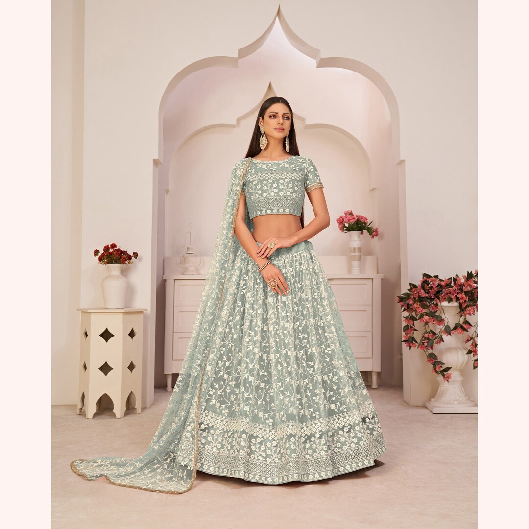 Indian Fancy Thread Work Lehenga Choli With Designer Blouse & Net ...