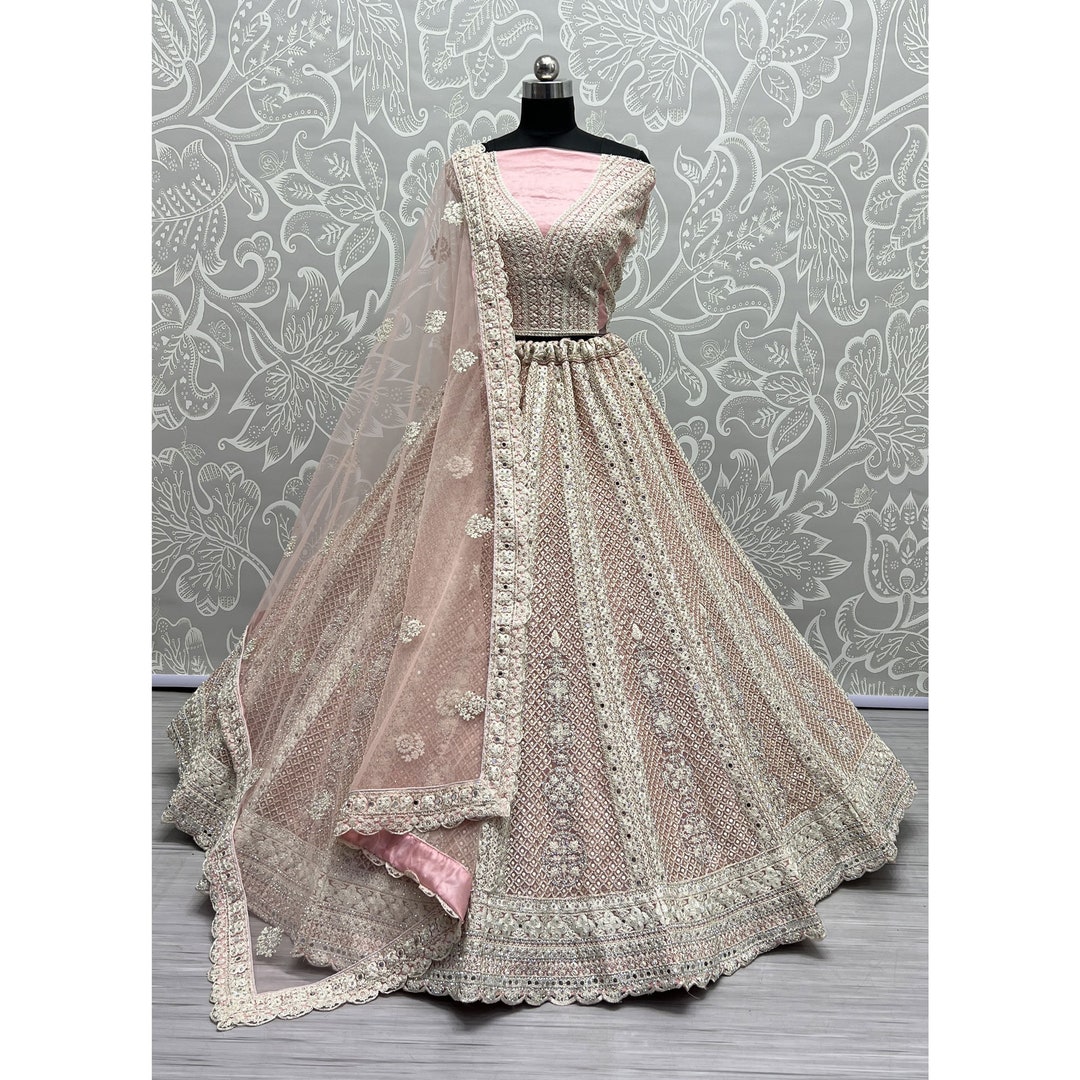 Indian Wedding Bridal Lehenga Choli in Butterfly Net With Flower ...