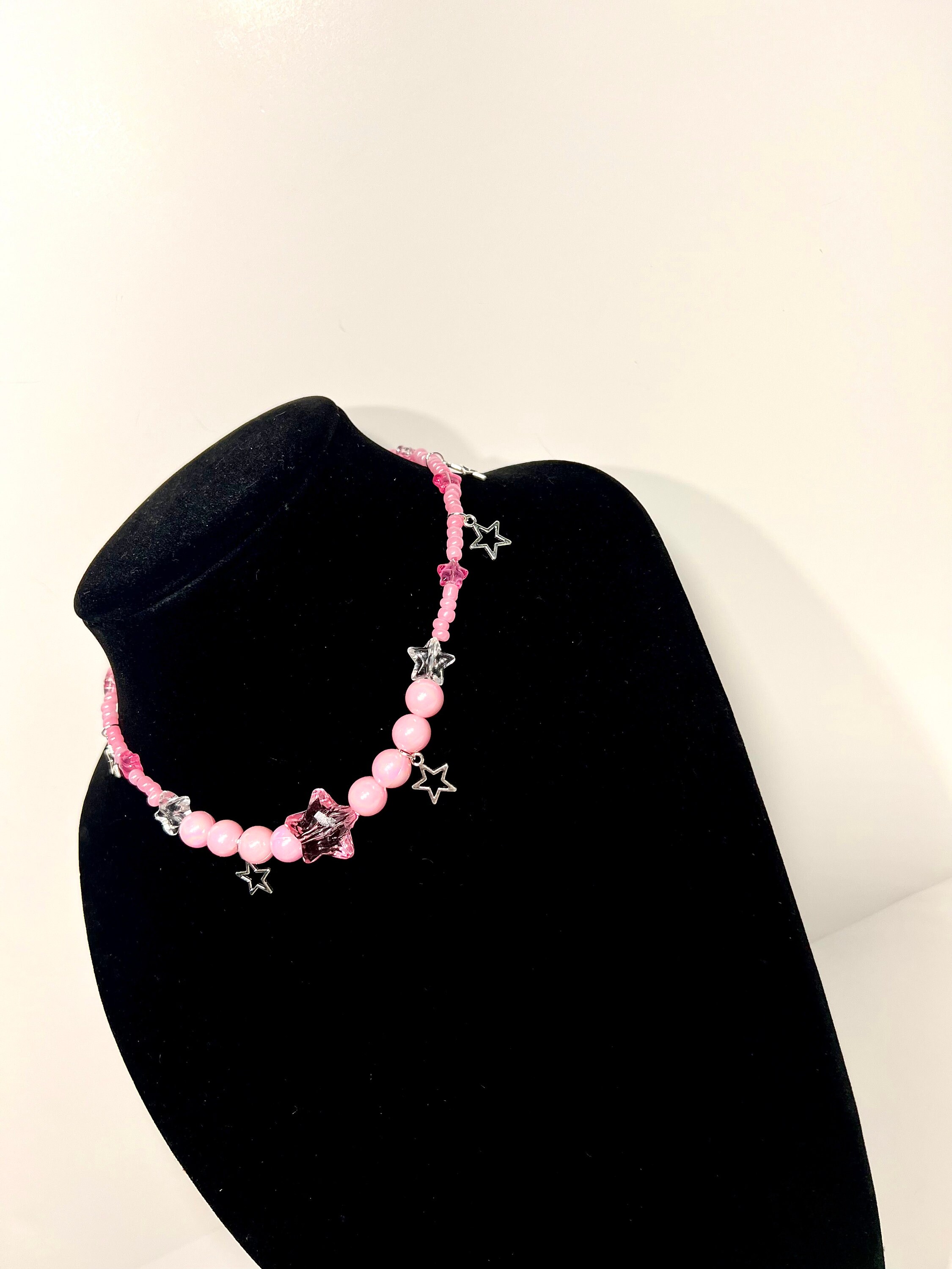 Pink Starry Sky Pink Star Necklace Silver Star Charms - Etsy