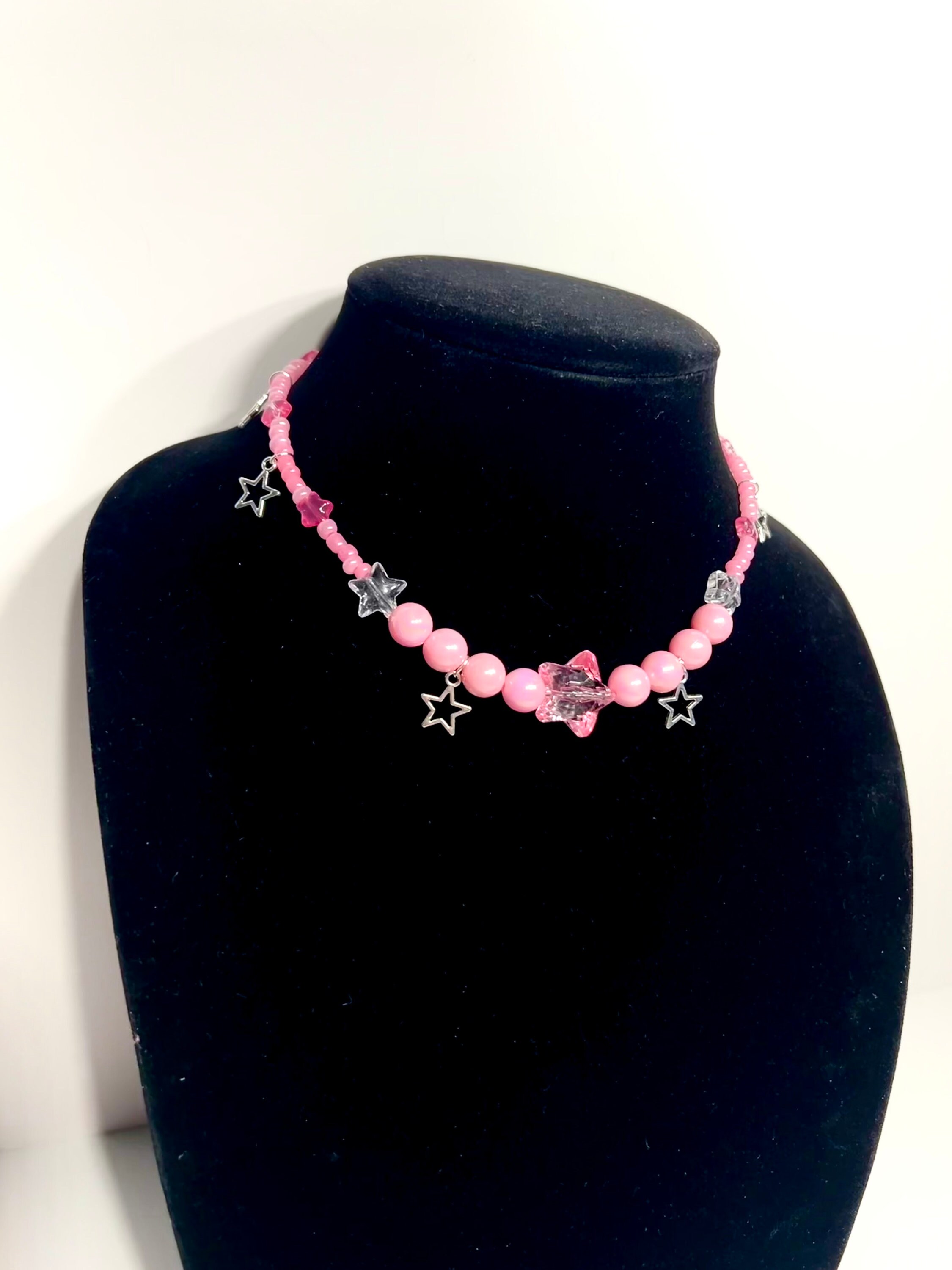 Pink Starry Sky Pink Star Necklace Silver Star Charms - Etsy