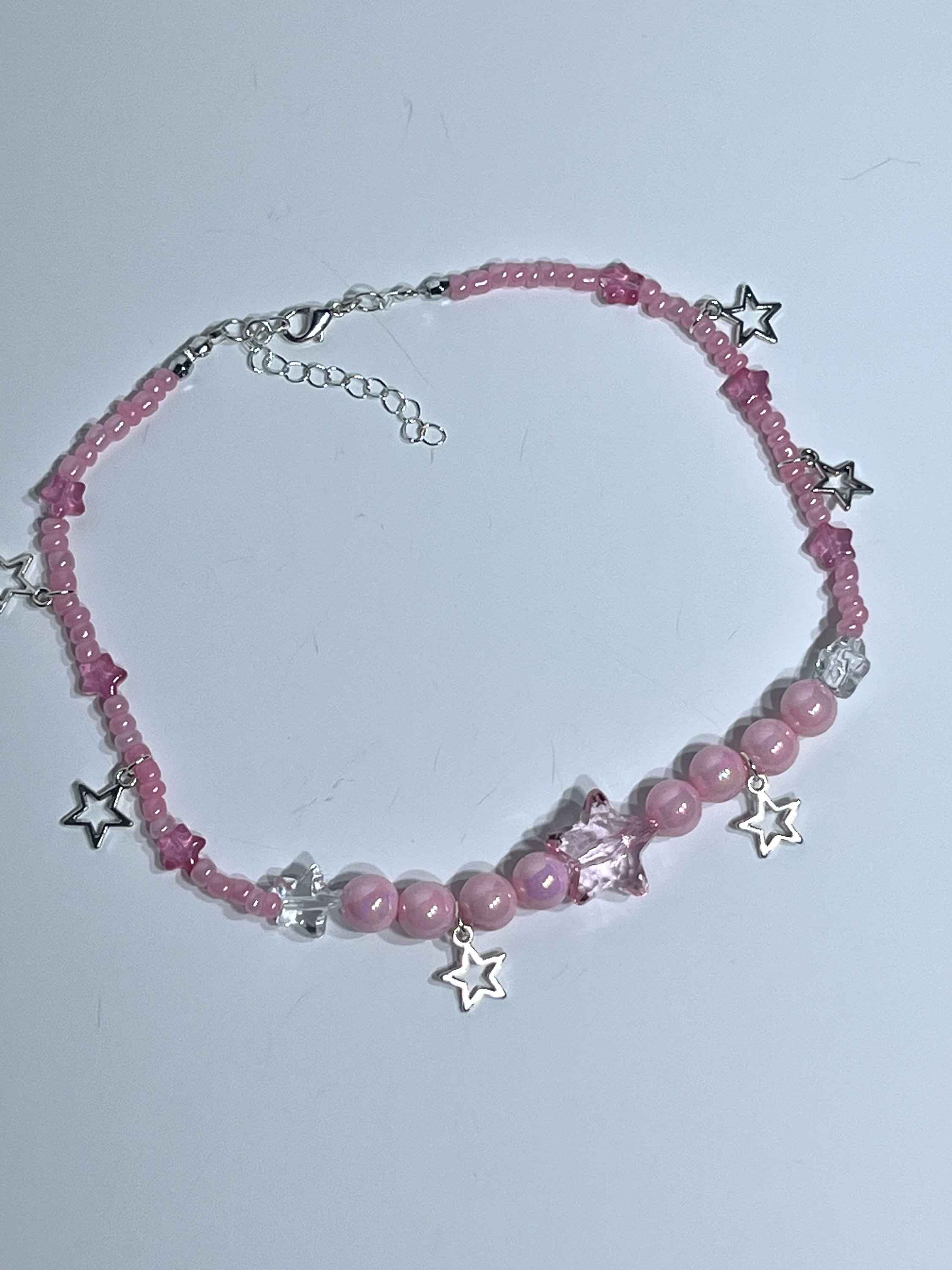 Pink Starry Sky Pink Star Necklace Silver Star Charms - Etsy