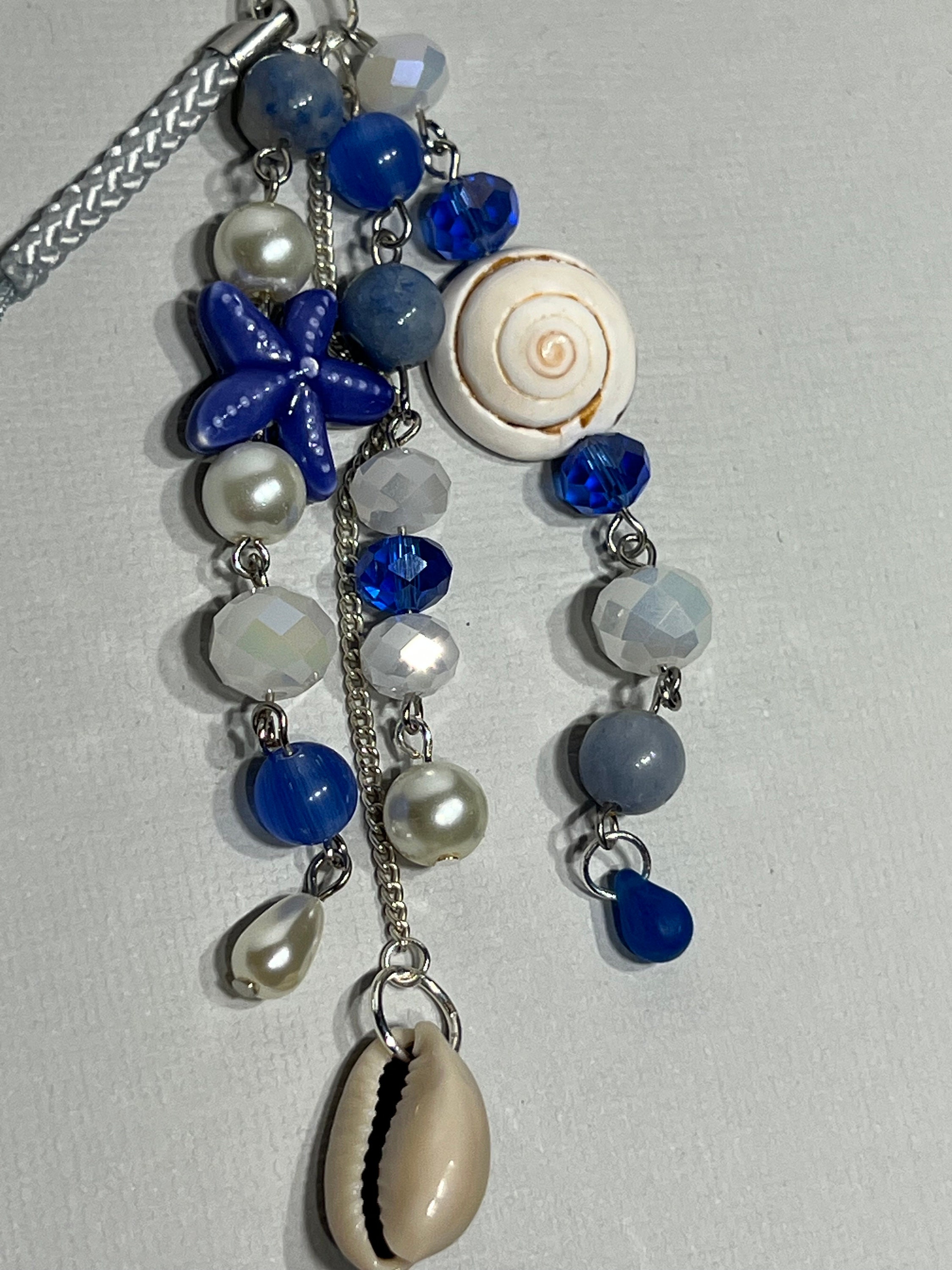 Blue Ocean Inspired Phone Charm With Genuine Shell Beads - Etsy
