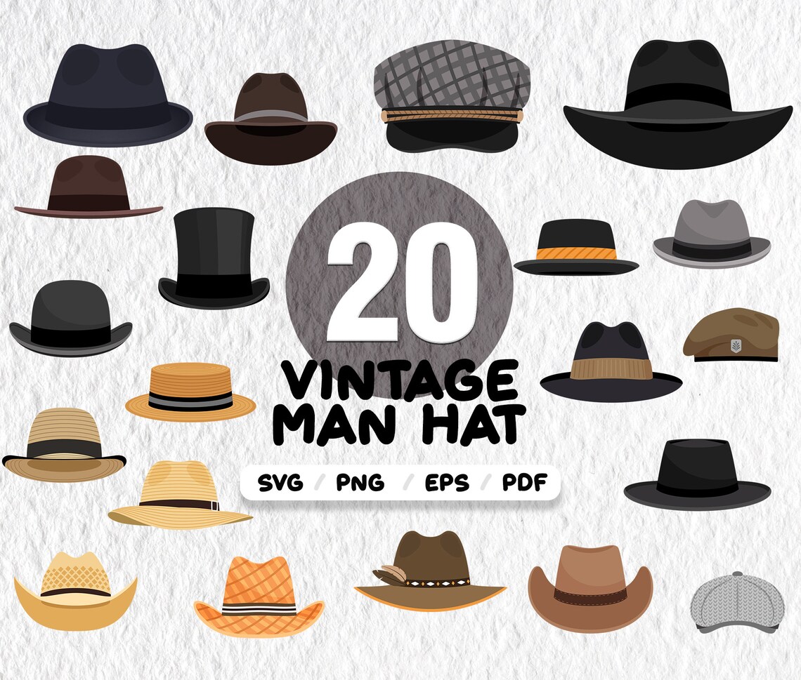 Vintage Man Hat Svg,hat Svg,vintage Bowler Hat SVG Clipart, Victorian ...