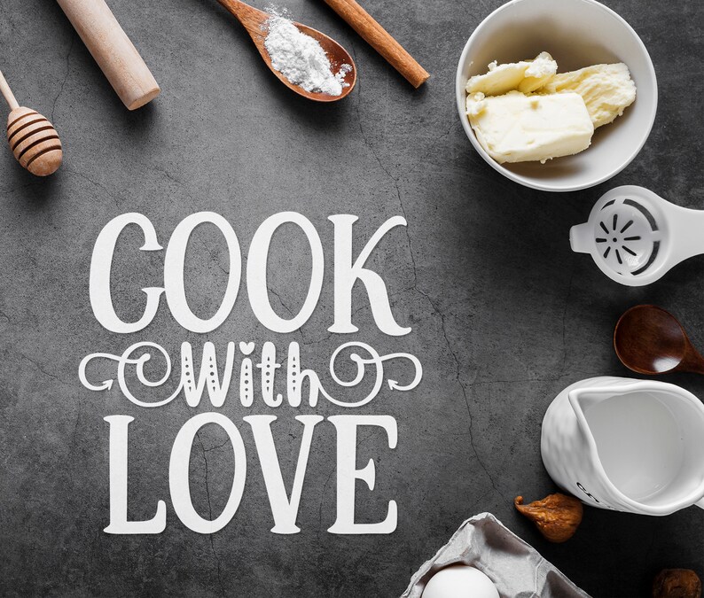 Cook With Love Svg, Kitchen, Quotes Svg, Poster Print Svg, Print on Cup ...