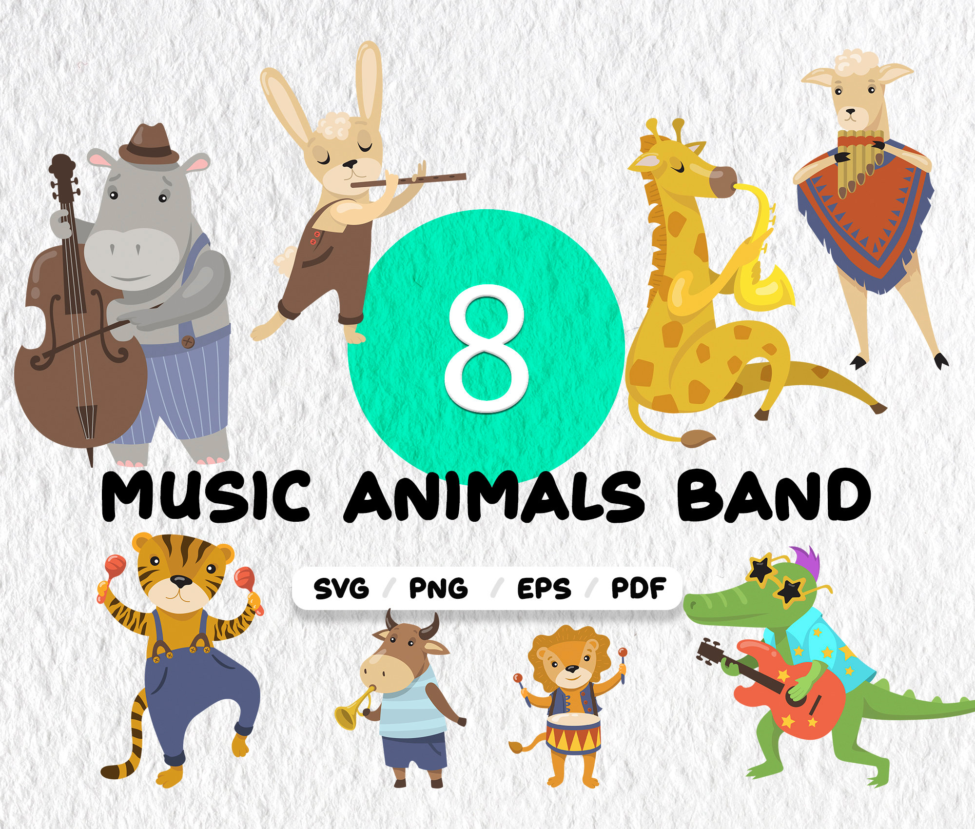 Music Animals Band Svg,music Band Clipart,band Player Clip Art,musical ...