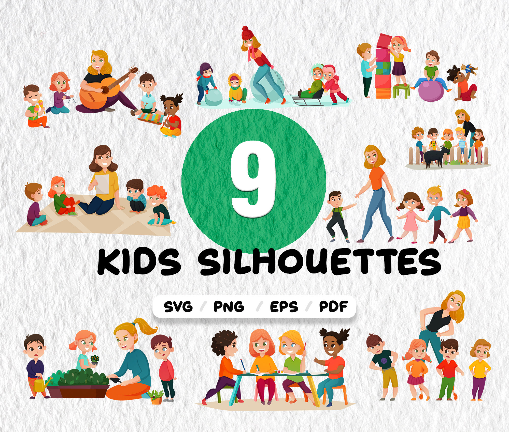 Children Svg, Kids Clipart Png, Baby Silhouette, Boy Pdf, Kids Bundle ...