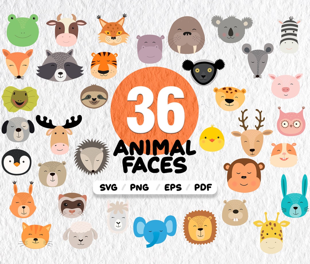 Animal Face Svg, Animal Face Clipart, Baby Animal Clipart, Nursery ...