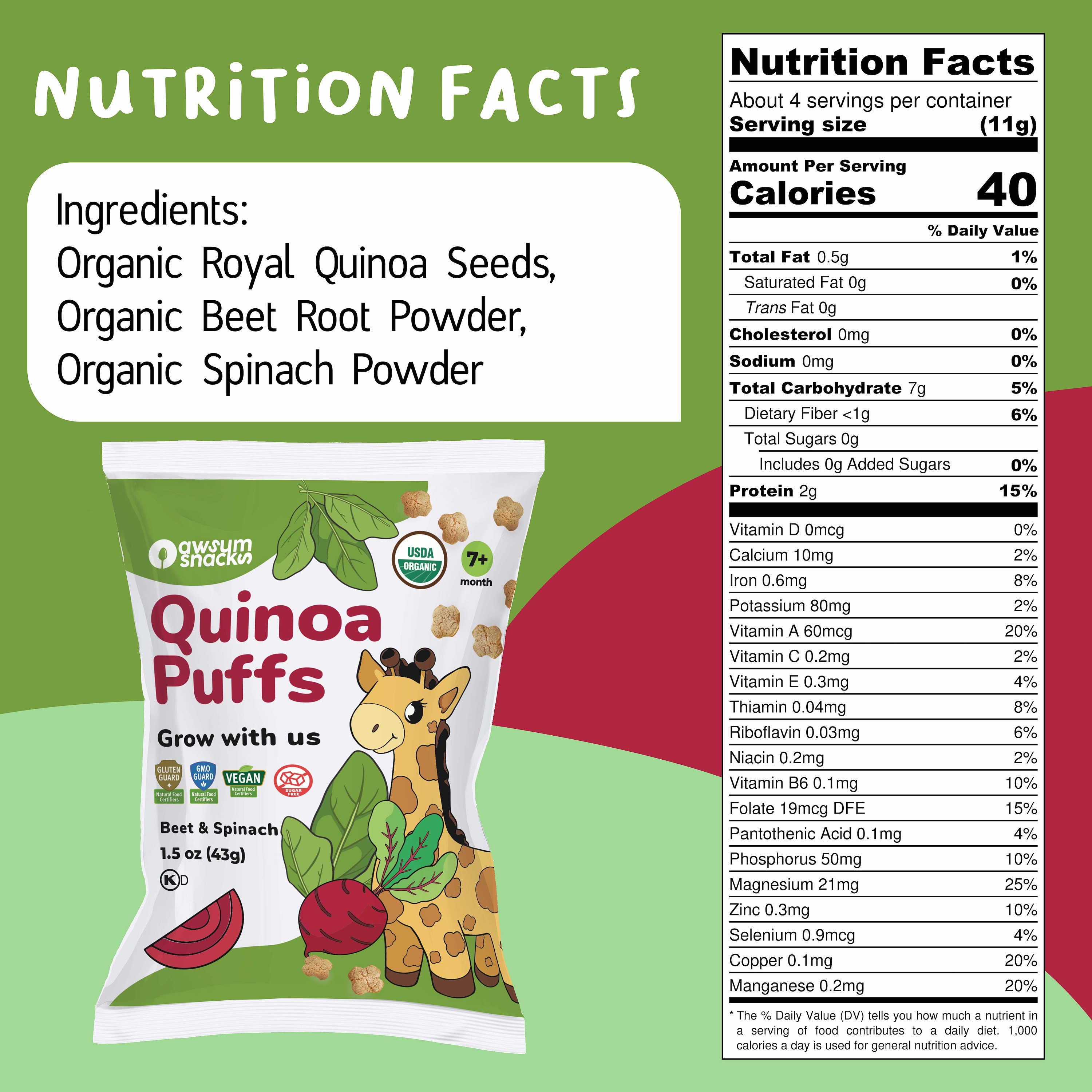 Awsum Snacks Organic Superfood Quinoa Puffs Variety Pack 12 1.5 Oz Bags ...