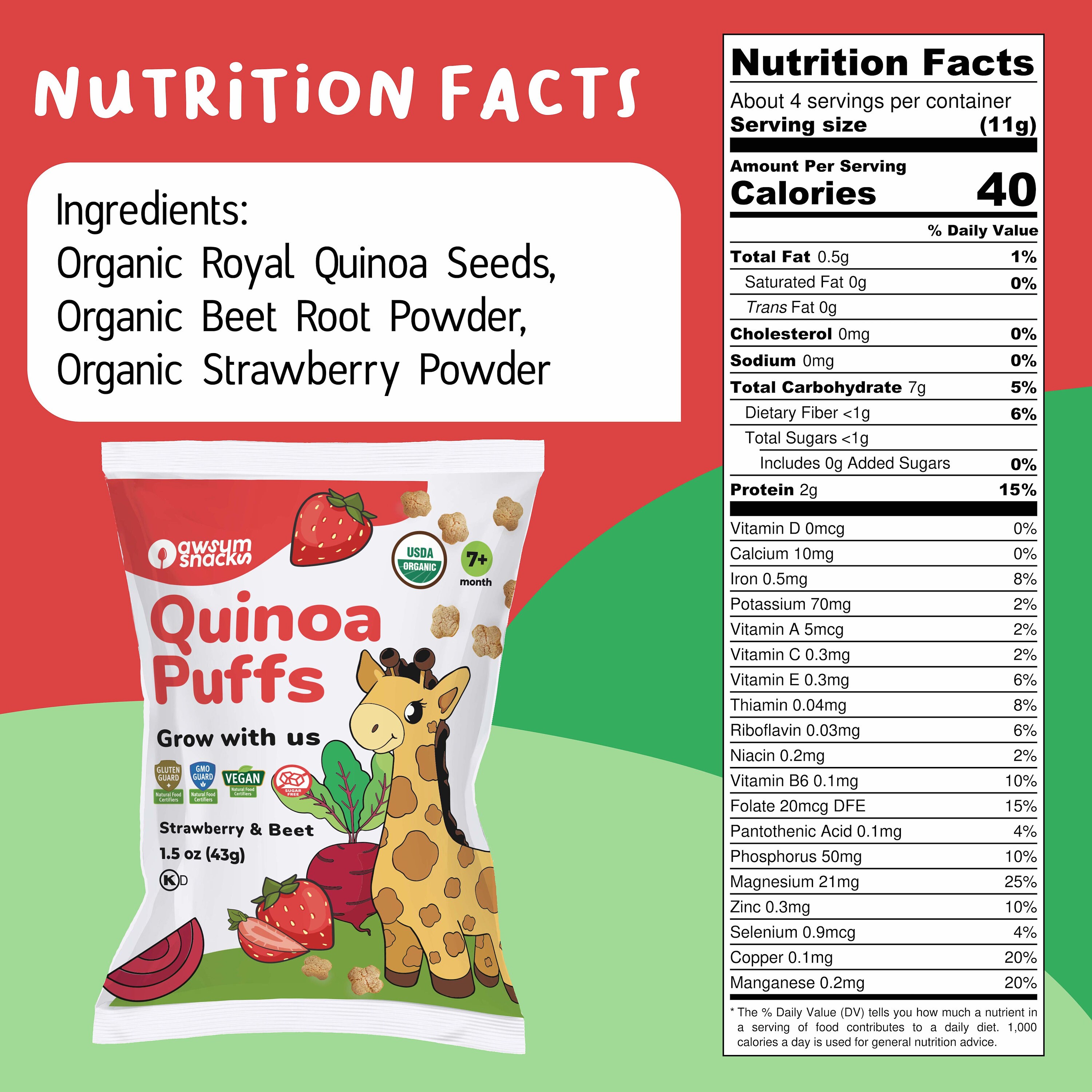 Awsum Snacks Organic Superfood Quinoa Puffs Variety Pack 12 1.5 Oz Bags ...