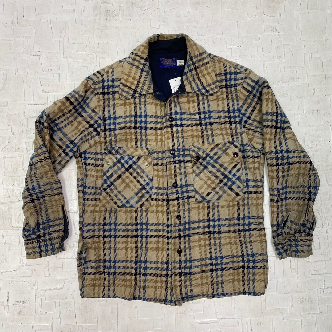 Vintage Beige and Navy Blue Tartan Pendleton Shirt Jacket | Vintage ...