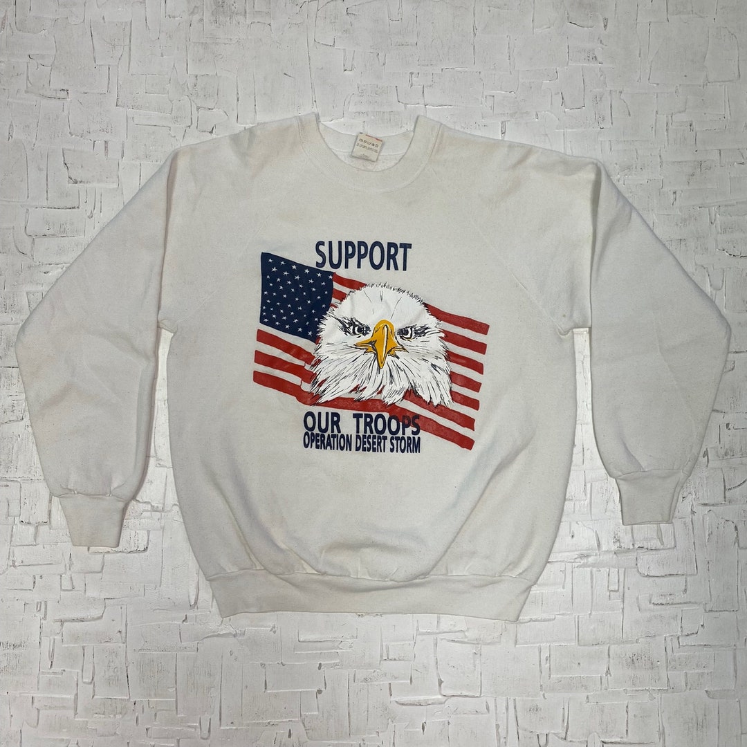 Vintage "support Our Troops" Eagle With American Flag White Sweatshirt | Vintage Pullover ...