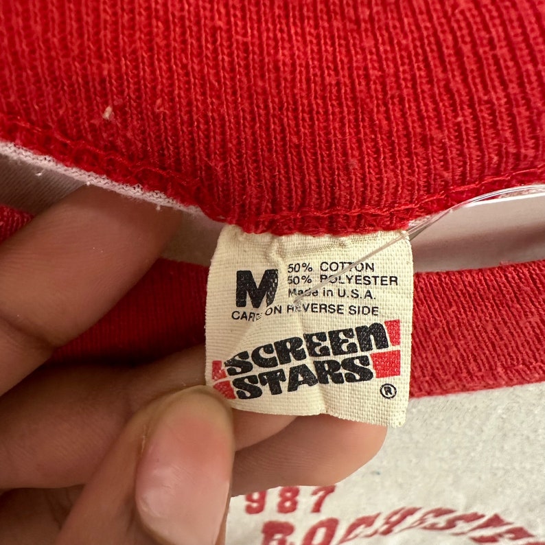 Vintage 1987 Greater Rochester Wrestling School White and Red Ringer Tee Vintage T-shirt 80's ...