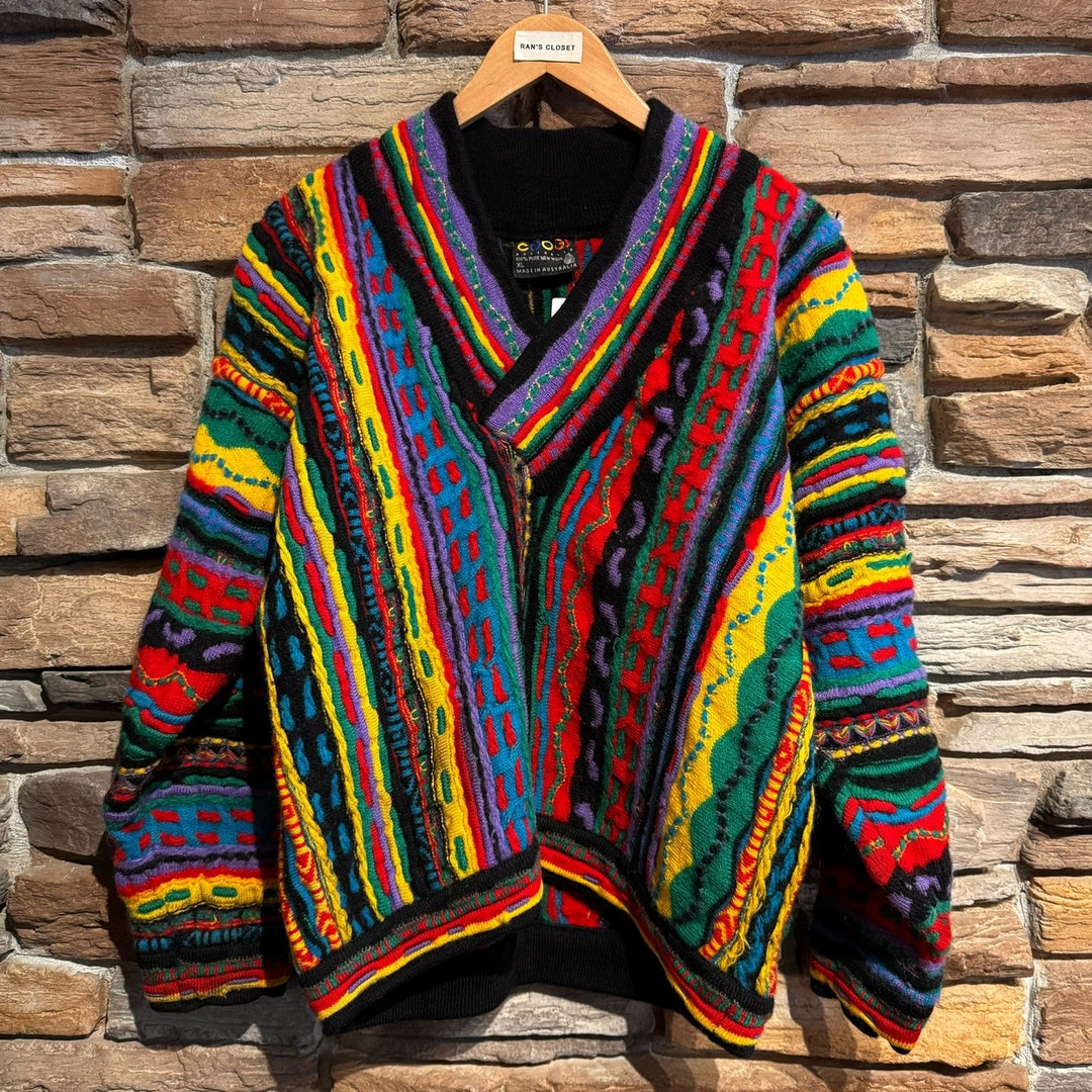 Vintage 3D Coogi Australia Multi-coloured Wool Knit V-neck Sweater ...