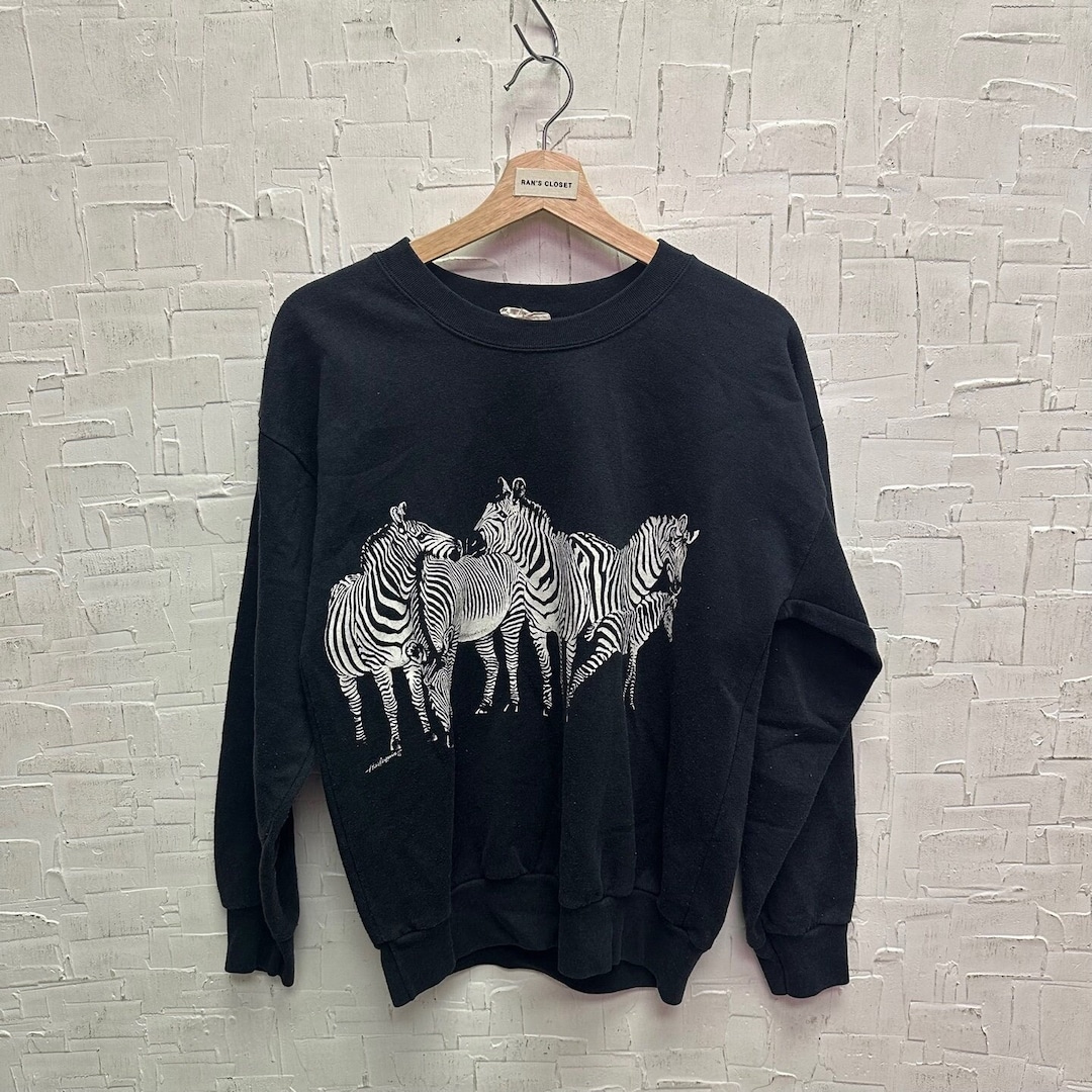 Vintage Black Zebra Sweatshirt With Front and Back Graphic Design ...