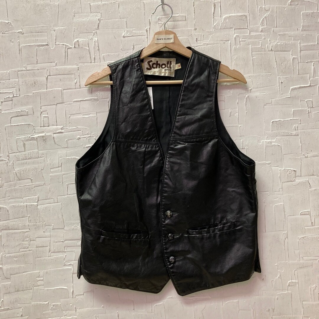 Vintage Schott Bros Black Leather Vest | Vintage Vest | 3 Button ...