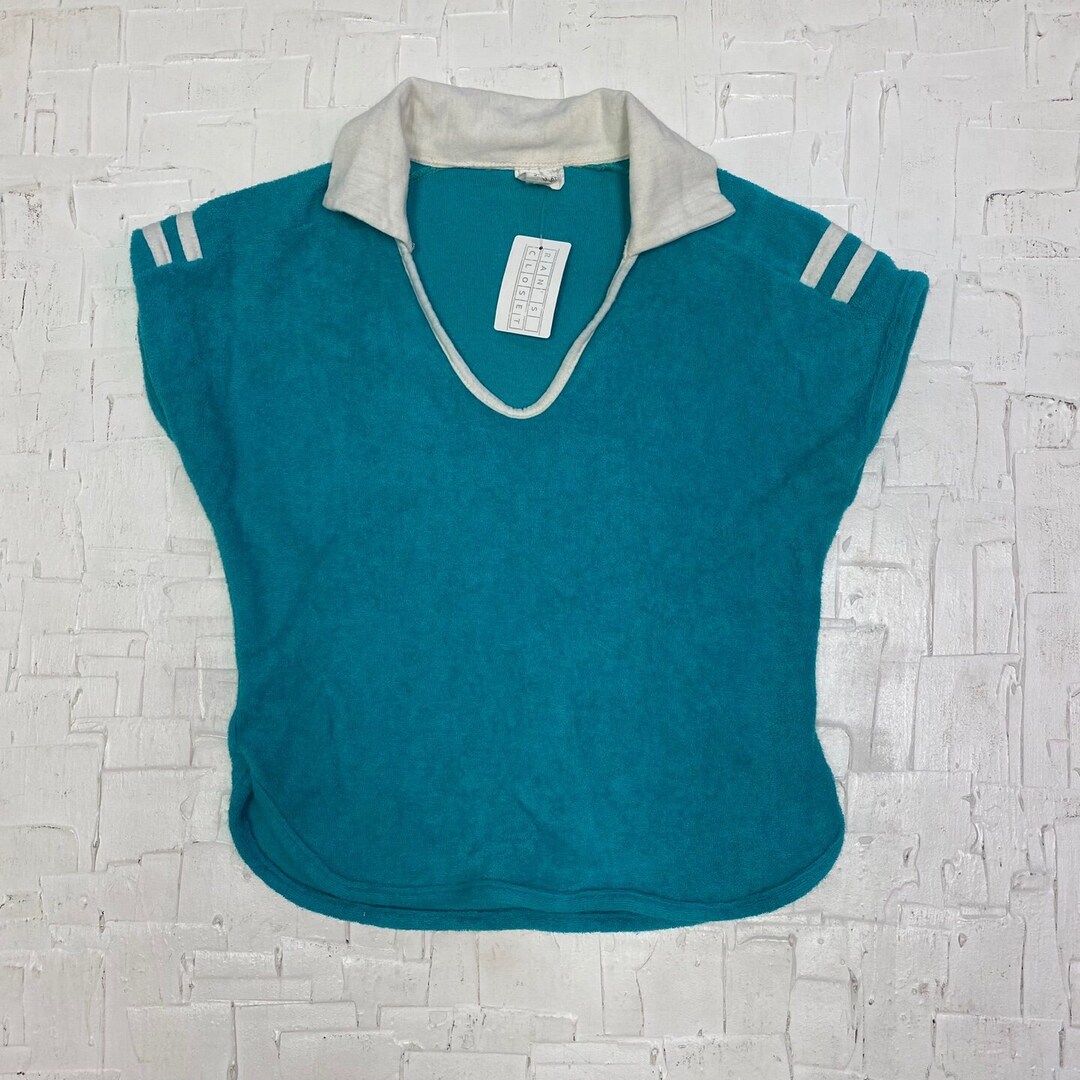 Vintage Terry Cloth Short Sleeve Top | Vintage Top | Collared Turquoise ...