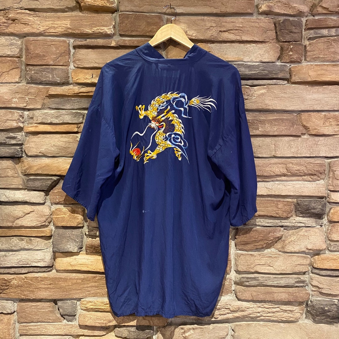 Vintage Embroidered Dragon and Cloud Robe | Vintage Dress | Navy Blue ...