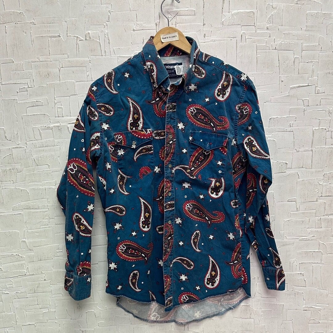 Vintage Wrangler Cowboy Cut Regular Fit Paisley Print Button up ...