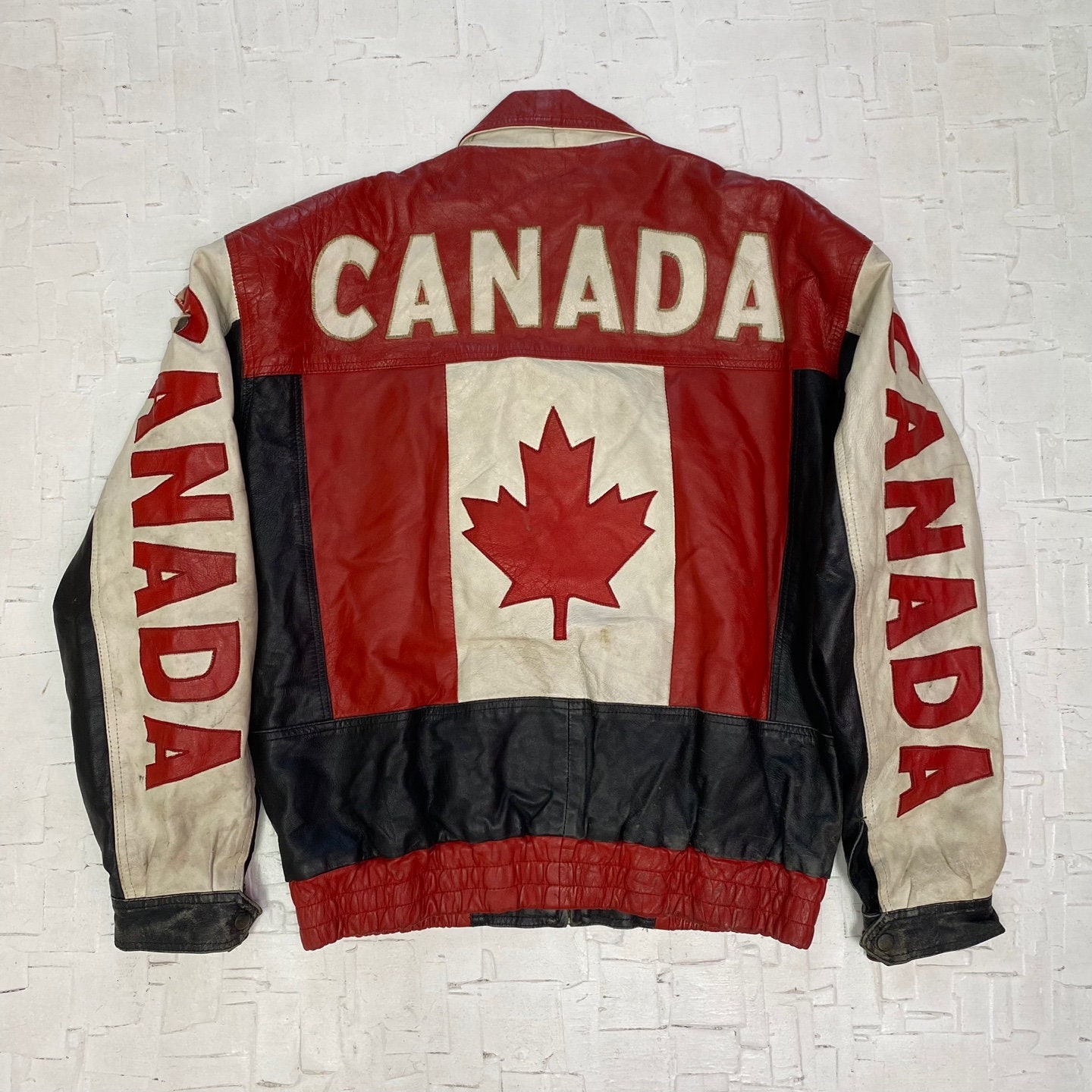 Vintage Red White and Black Canadian Flag Leather Jacket Vintage ...