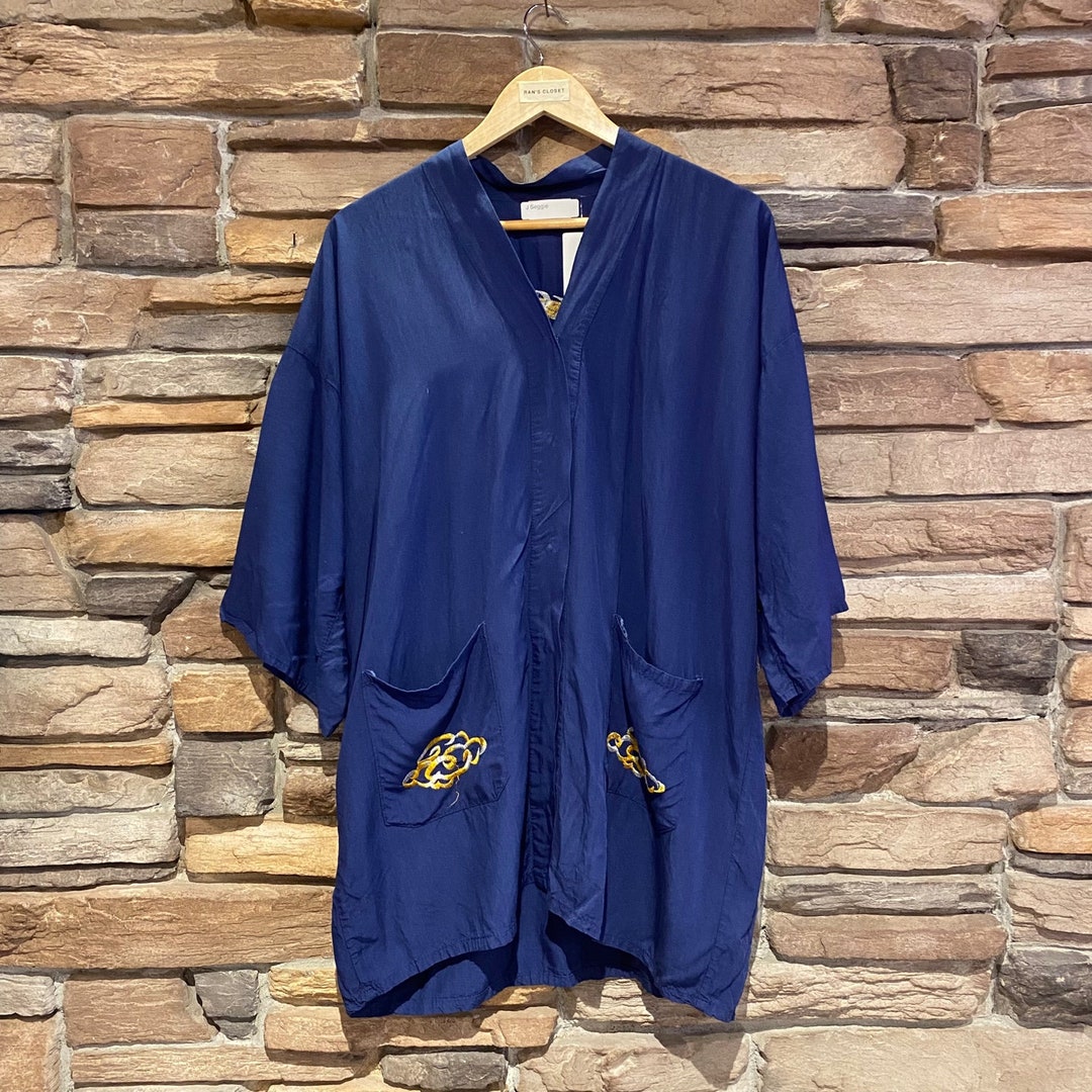 Vintage Embroidered Dragon and Cloud Robe Vintage Dress Navy Blue Robe ...