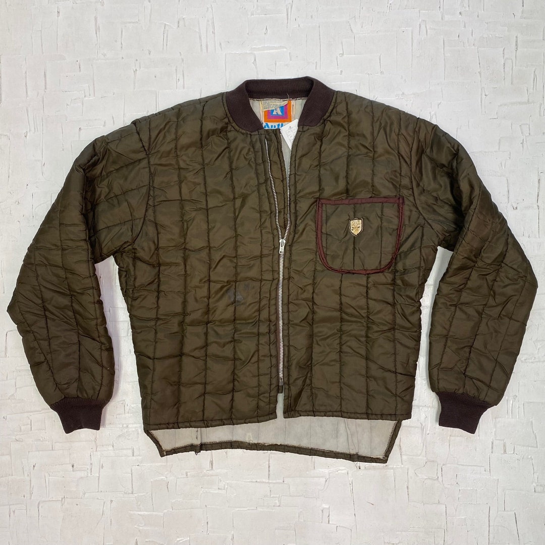 Vintage Brown Army Style Puffer Jacket With Breast Pocket Vintage ...