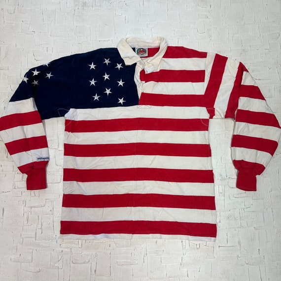 Vintage Barbarian Rugby Wear American Flag Rugby Shir… - Gem