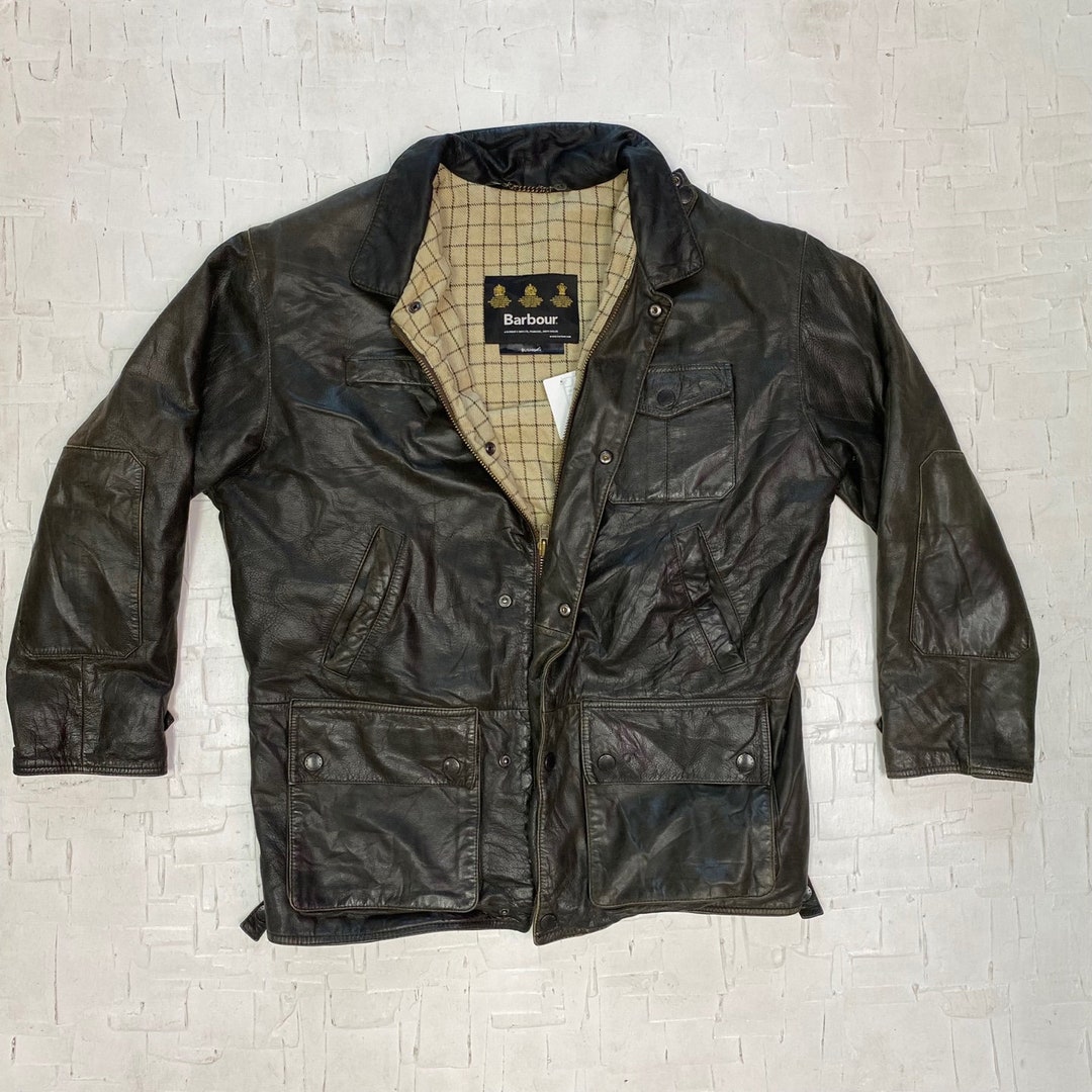 Vintage Barbour Dark Brown Bushman Multi-pocket Leather Jacket Vintage ...
