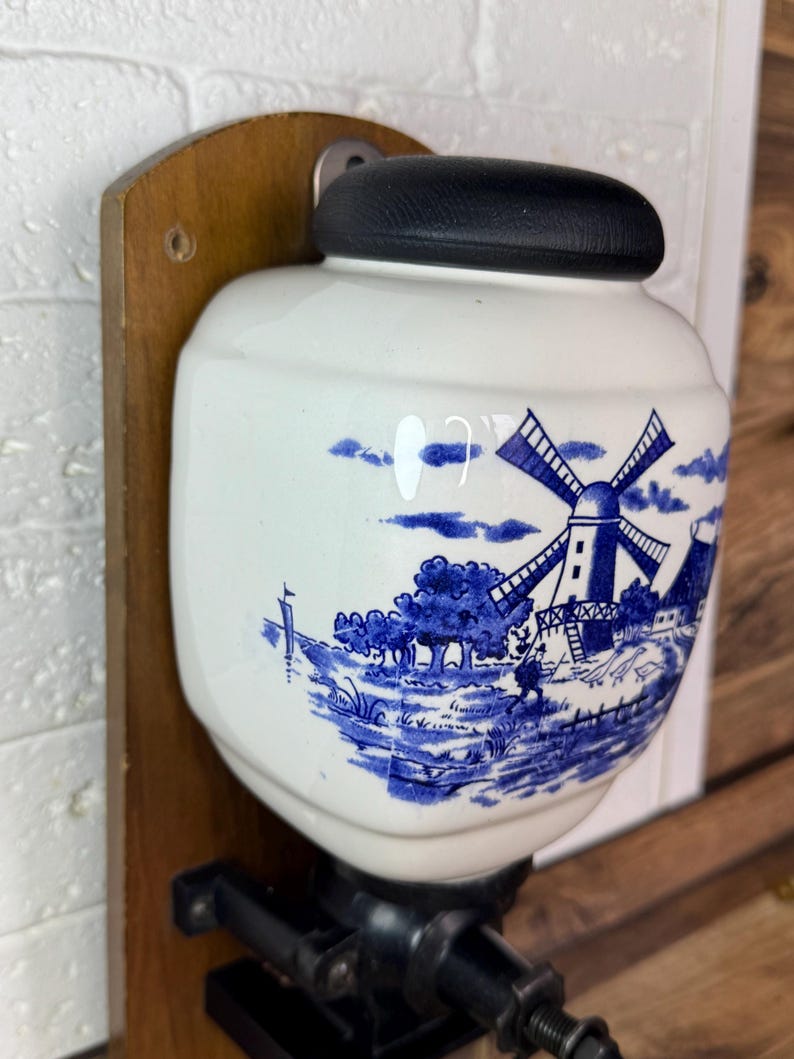 Vintage Dutch BLUE DELFT Wall Mount Porcelain Coffee Mill Hand GRINDER ...