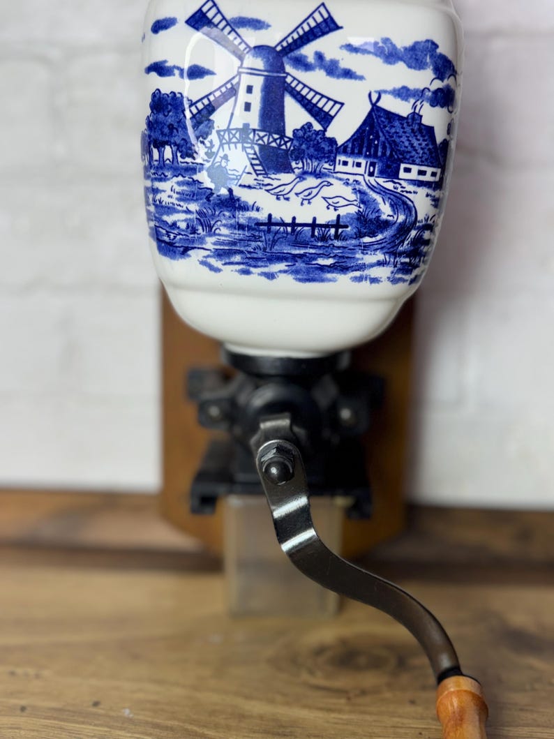 Vintage Dutch BLUE DELFT Wall Mount Porcelain Coffee Mill Hand GRINDER ...