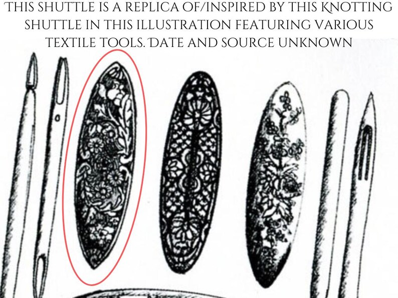 Knotting Shuttle - 'floral Woodcut' - A Shuttle Used to Create Knotted ...