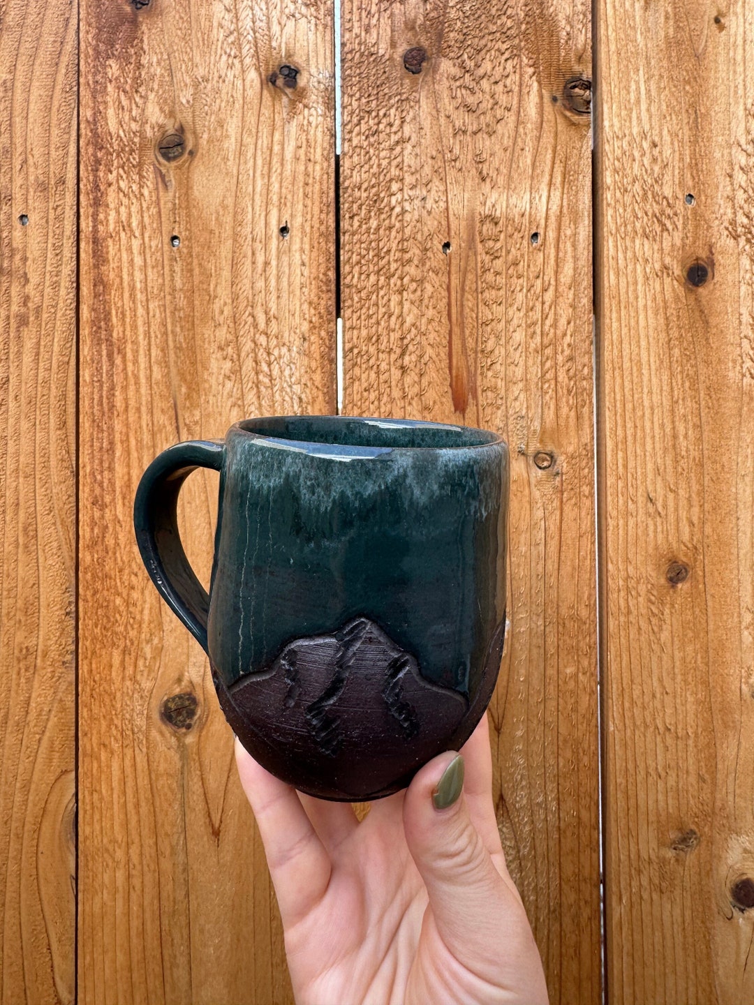 12oz Mountain Mug, Handmade Mug, Textured Ceramic Mug, Forest Green ...