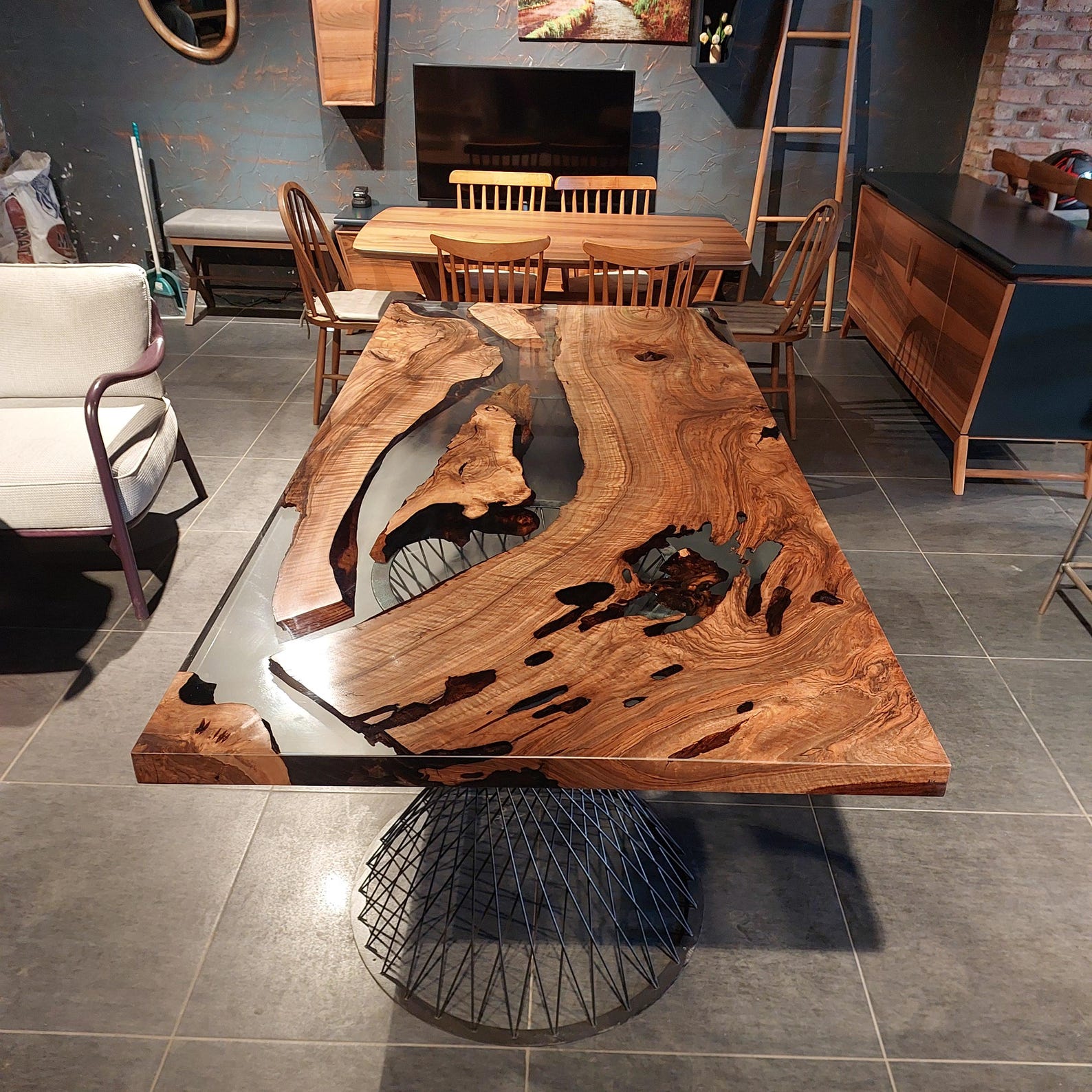 Resin Dining Table, Epoxy Walnut Kitchen Table, Walnut Dinner Table ...