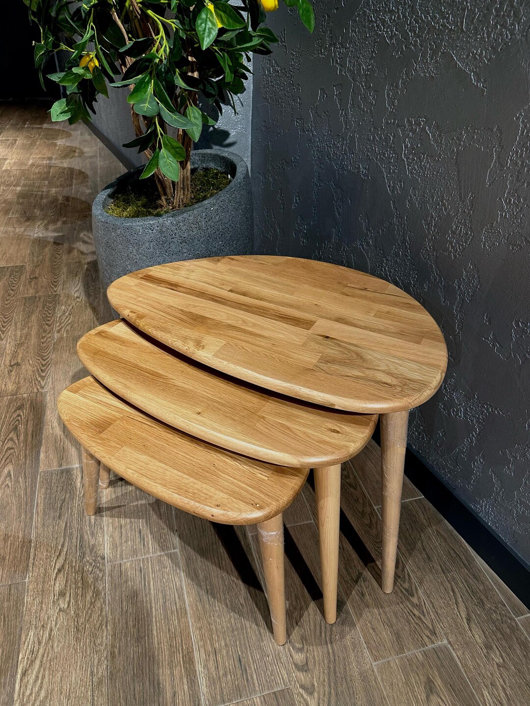 Oak Nesting Coffee Tables Set of 3 | Modern Side Tables | Easy Assembly ...