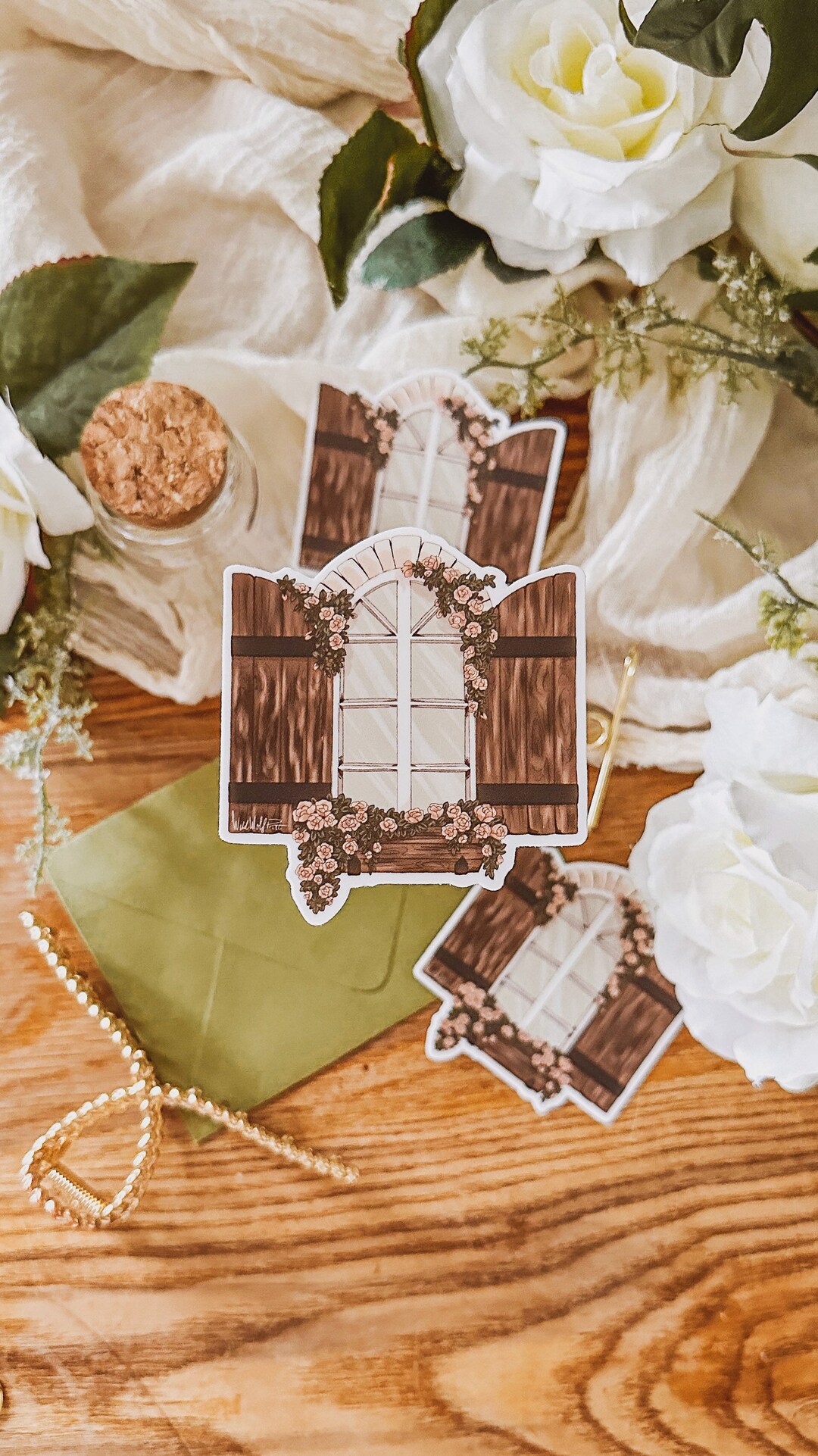 Rose Covered Window 3x3 Clear Sticker, Waterproof, Removable, Sticker ...