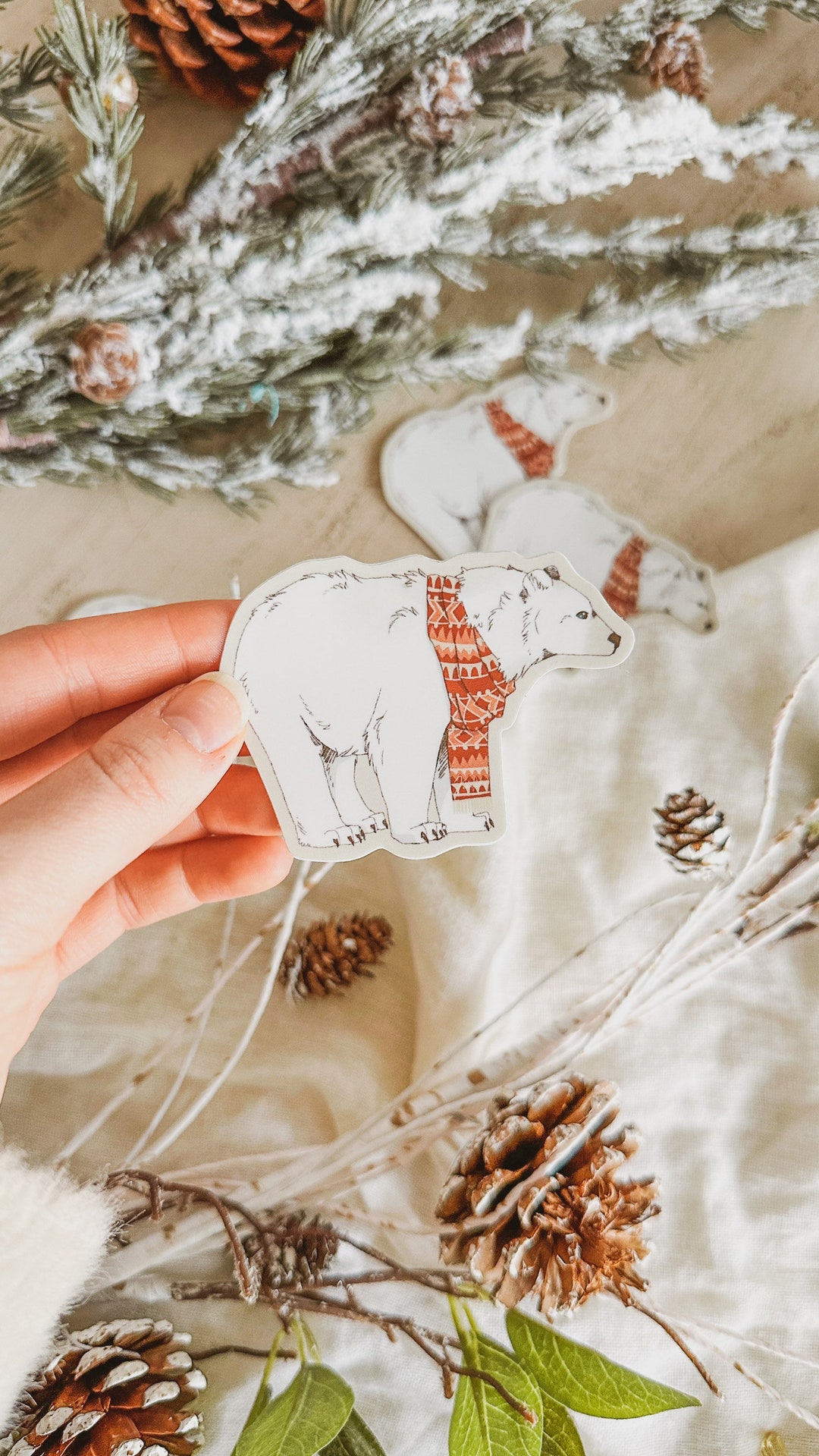 Polar Bear 3x3 in Sticker, Christmas, Winter, Woodland, Santa, Bear ...
